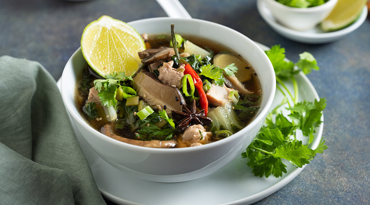 Chicken Soup with Mushrooms & Asian Greens Recipe | Farm Boy